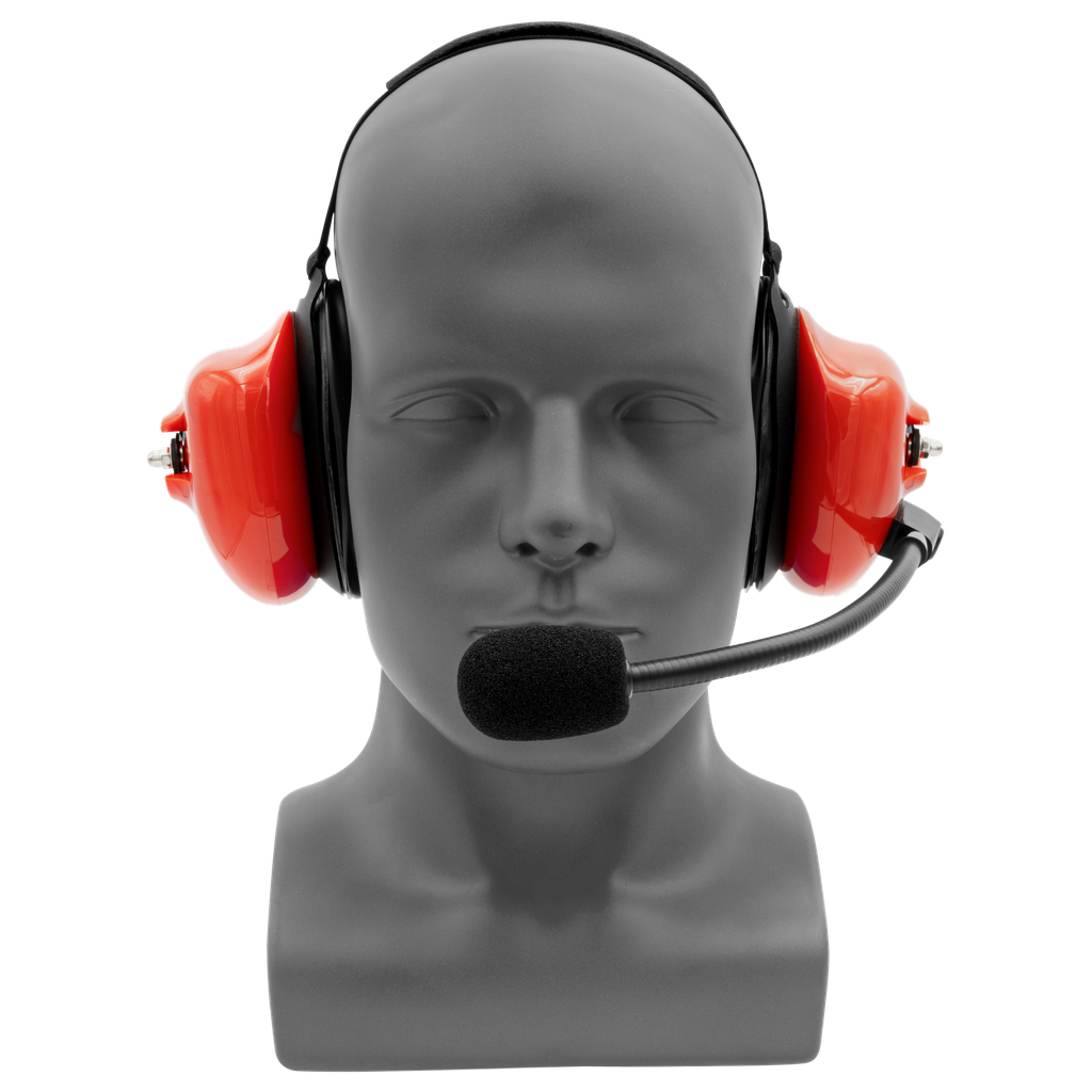 Behind the Head Dual Muff Headset with PTT on Cable - Red | National 2Way